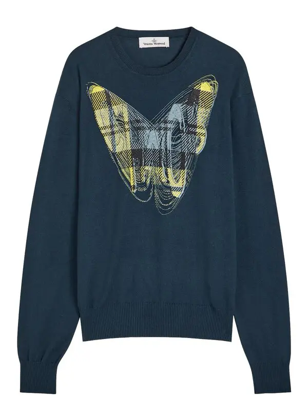 VIVIENNE WESTWOOD Printed Cotton And Cashmere-blend Jumper - Navy