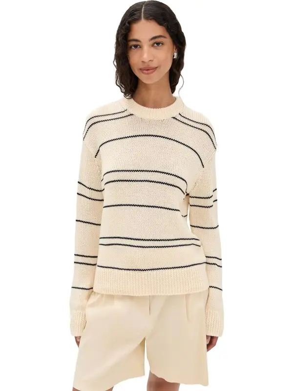 Vince Striped Crew Neck Pullover - Oat Shell/navy