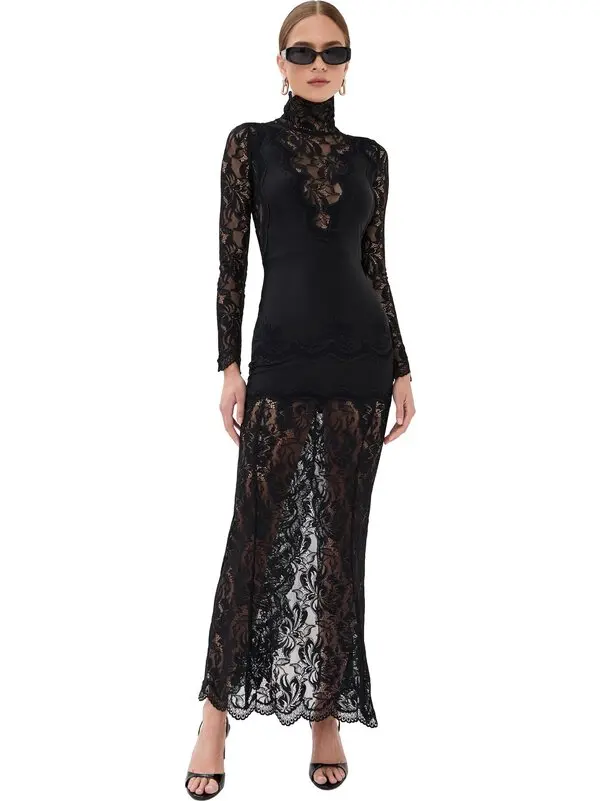 Rabanne Long Lace And Jersey Dress - Black
