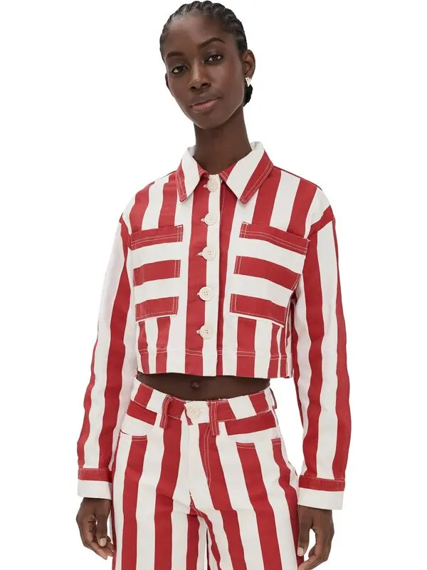 English Factory Striped Twill Jacket - Red/white