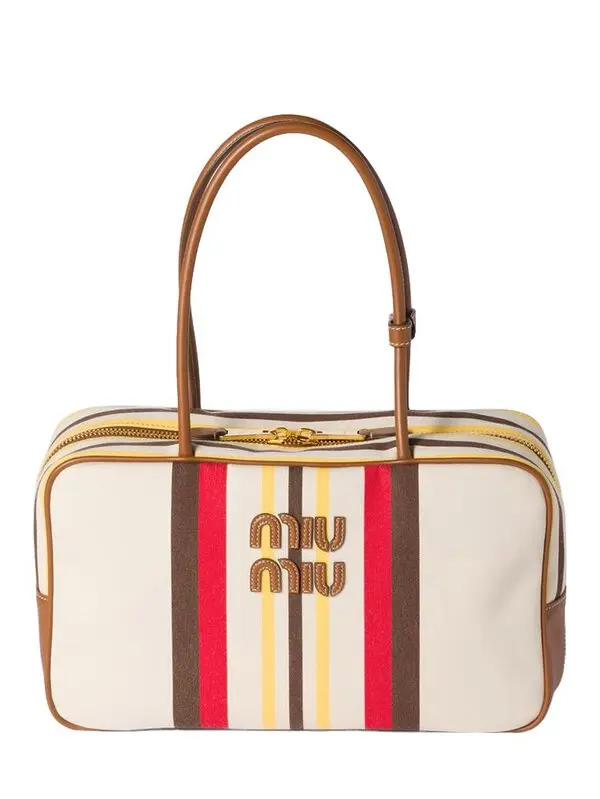 Miu Miu Canvas And Leather Bag - Natural