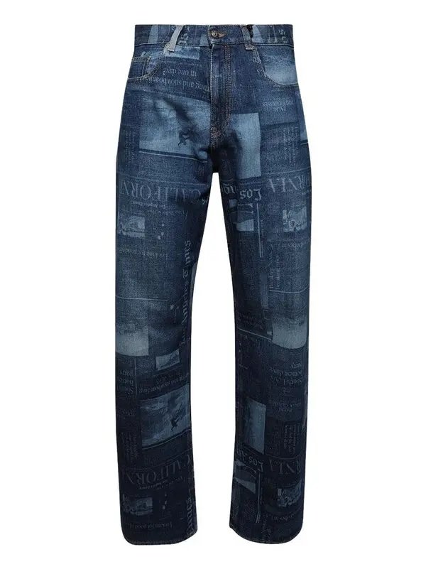 Palm Angels X La Times News Loose Denim Jeans - Blue