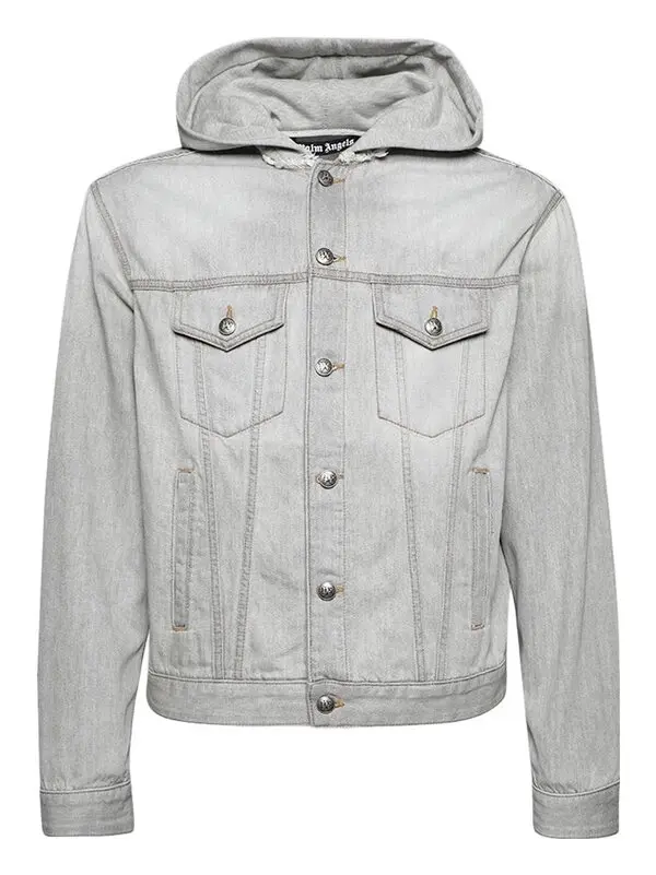 Palm Angels Curved Logo Denim Jacket - Light Grey