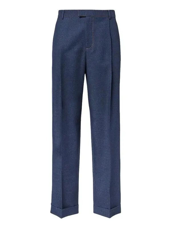 Bottega Veneta Wide Leg Wool Drill Trousers - Indigo