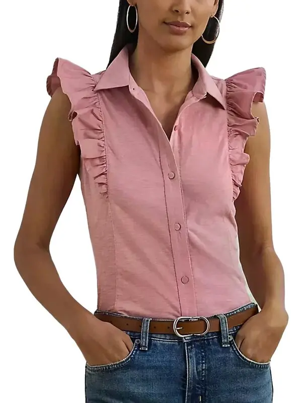 Ralph Lauren Ruffle-trimmed Sleeveless Shirt - Pink