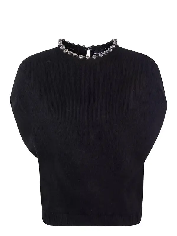 Emporio Armani Beaded-neck Ribbed Sweater - Black