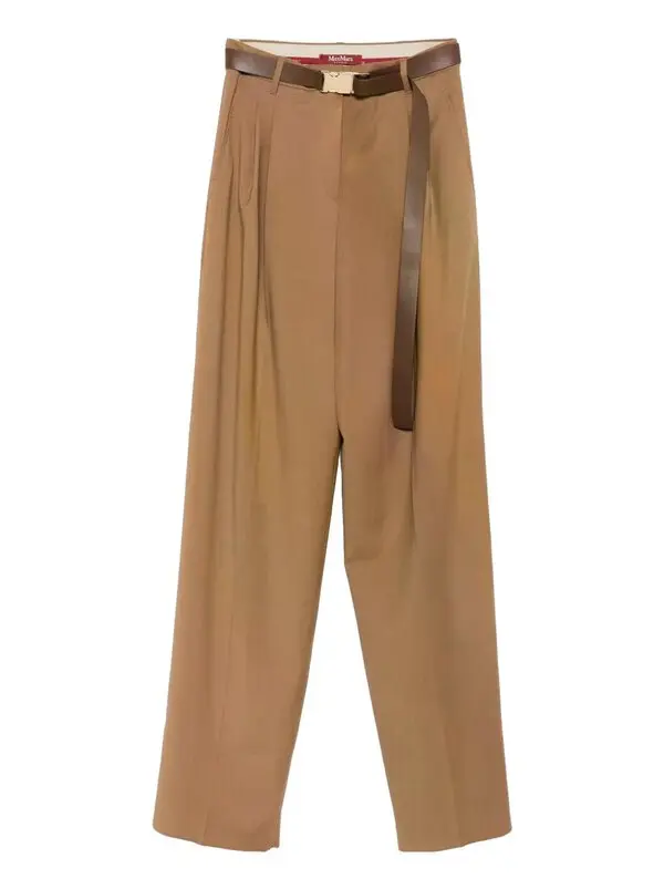 Max Mara Pleated Belted Trousers - Brown
