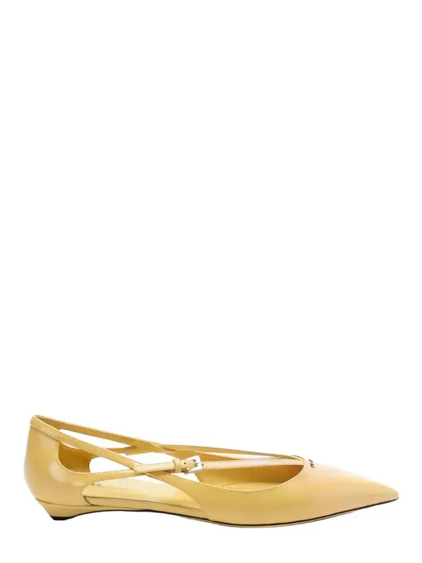 Prada Brushed-leather Cut-out Ballerina Shoes - Yellow