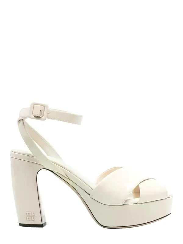 Miu Miu 105mm Leather Platform Sandals - Neutrals