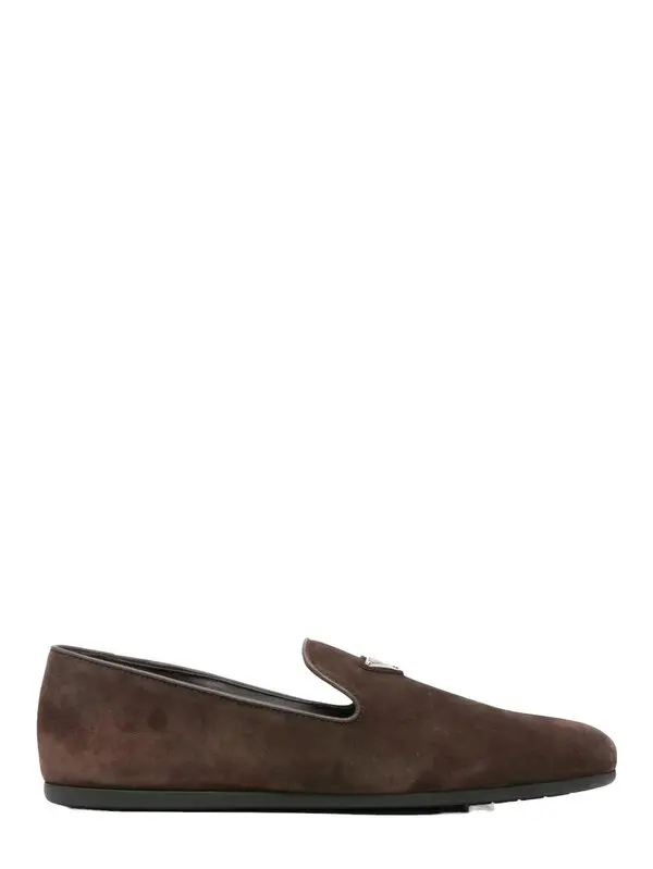 Prada Triangle-logo Suede Loafers - Brown