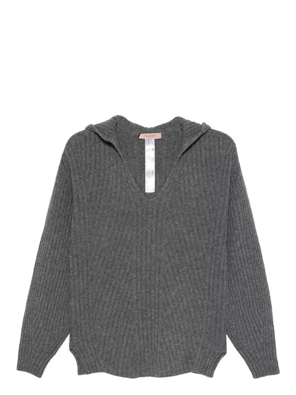 TWINSET Ribbed V-neck Jumper - Grey