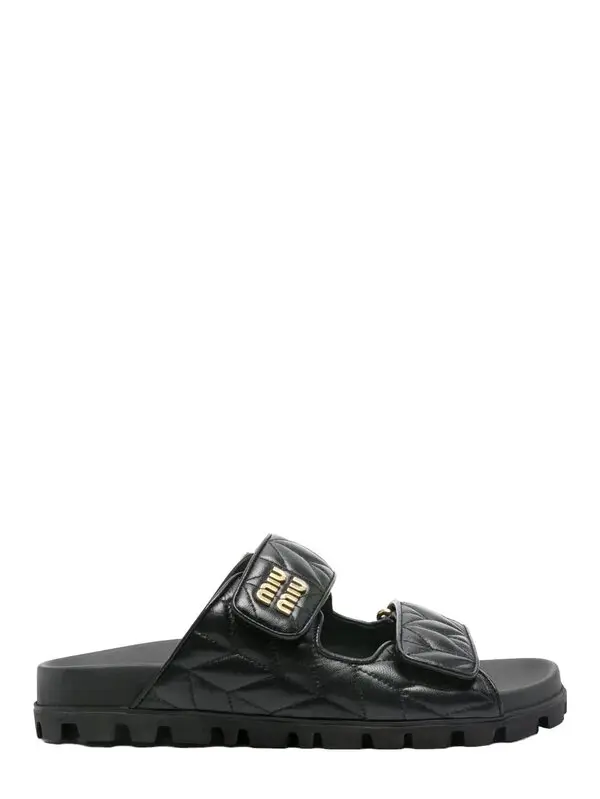 Miu Miu Matelassé Leather Sandals - Black