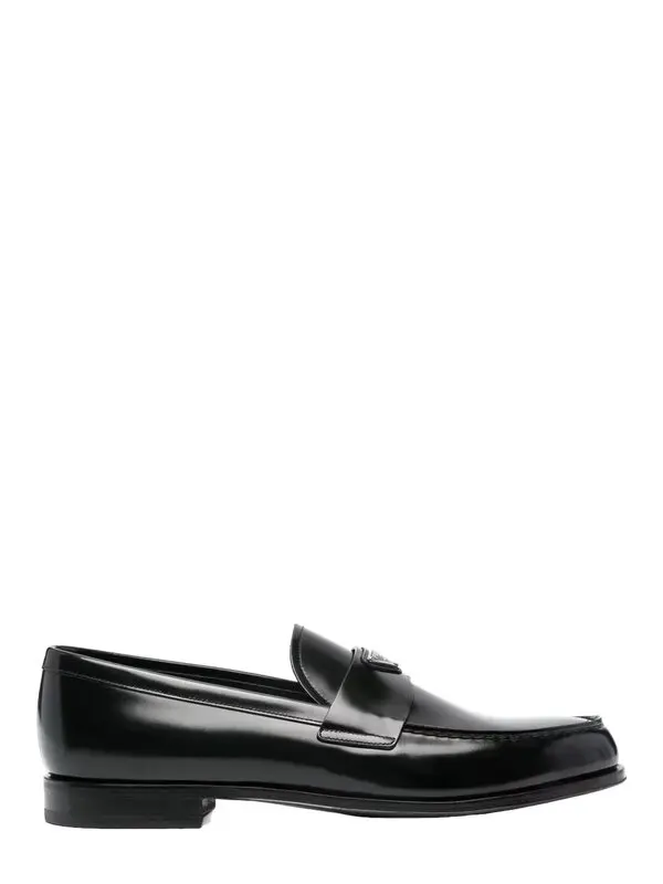 Prada Enamel Triangle Logo Leather Loafers - Black