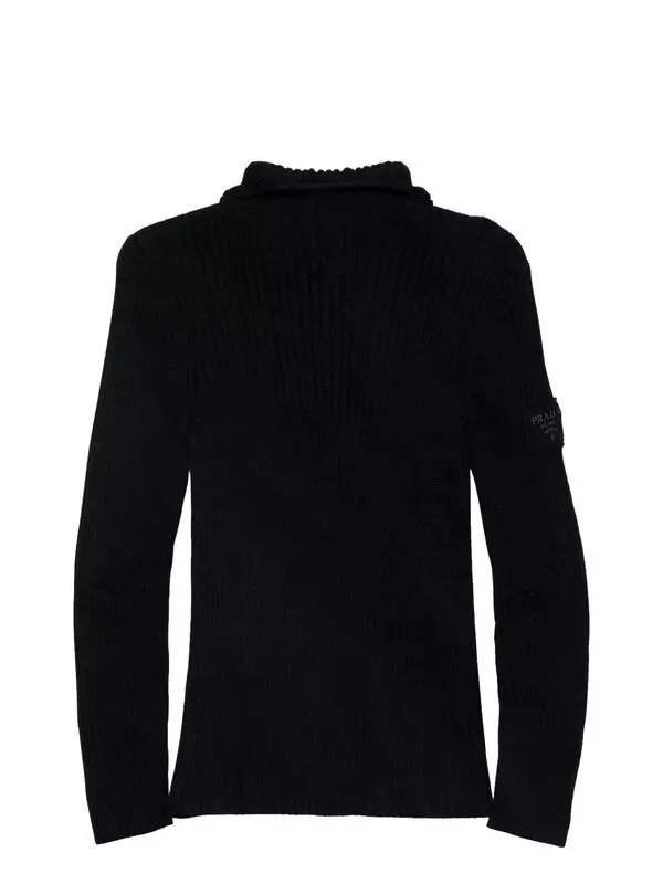 Prada Ribbed-knit Hoodie - Black