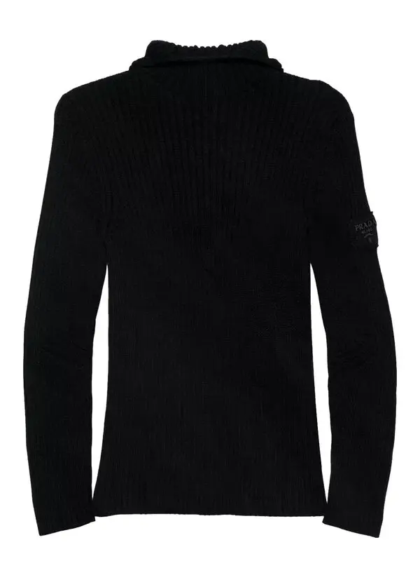 Prada Ribbed-knit Hoodie - Black