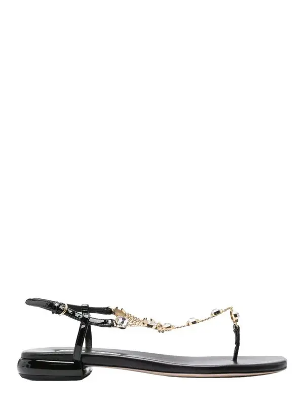 Miu Miu Crystal-embellished Leather Sandals - Black