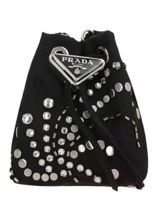Prada Logo-appliqué Studded Bucket Bag - Black