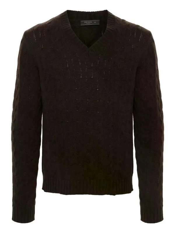 Prada Cashmere V-neck Sweater - Brown