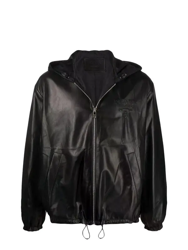 Prada Debossed-logo Hooded Leather Jacket - Black