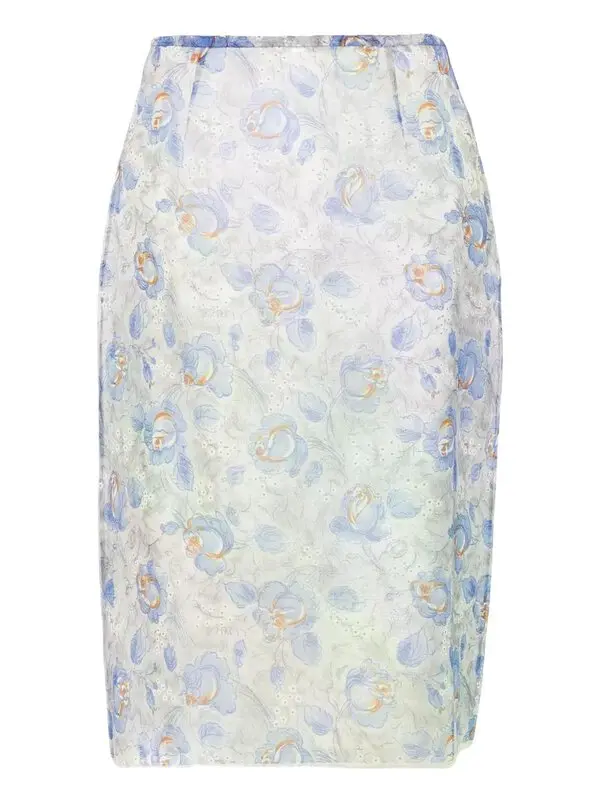 Prada Floral-print Sheer Pencil Skirt - Blue