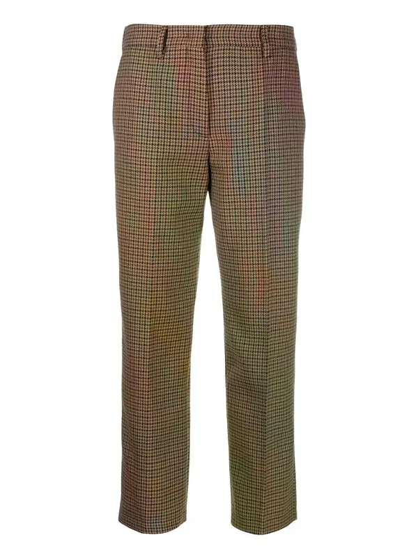 Prada Houndstooth-check Wool Trousers - Brown