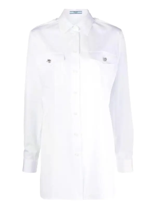 Prada Crystal-button Cotton Shirt - White
