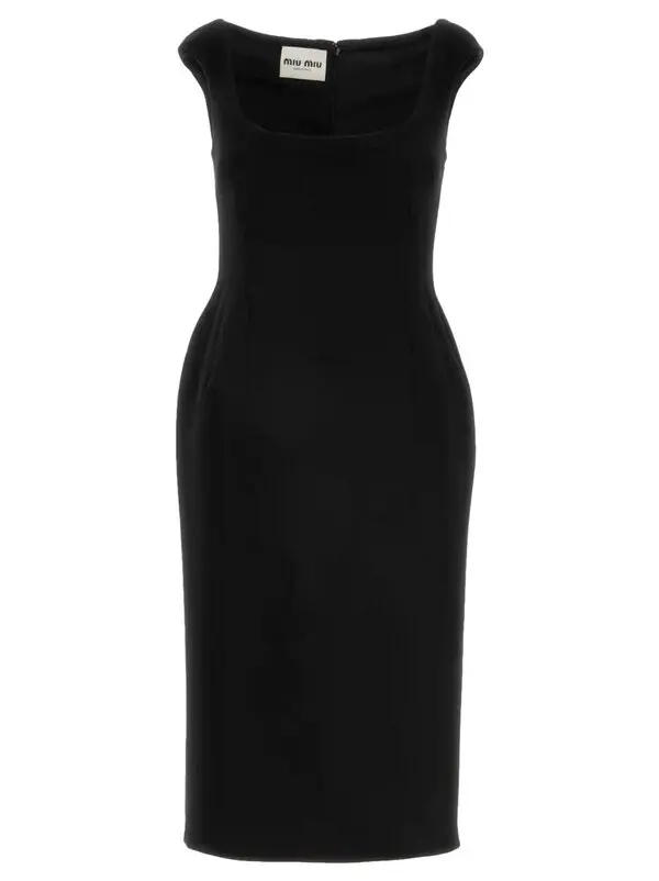 Miu Miu Virgin Wool Midi Dress - Black
