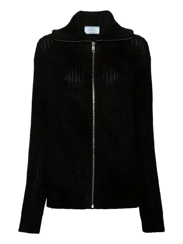Prada Enamel-triangle Zip-up Cardigan - Black