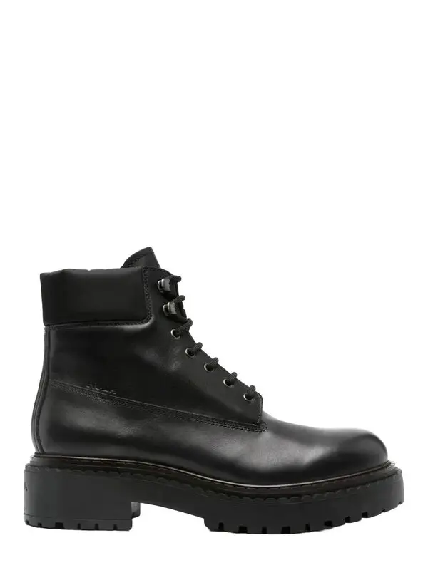 Prada Leather Work Boots - Black