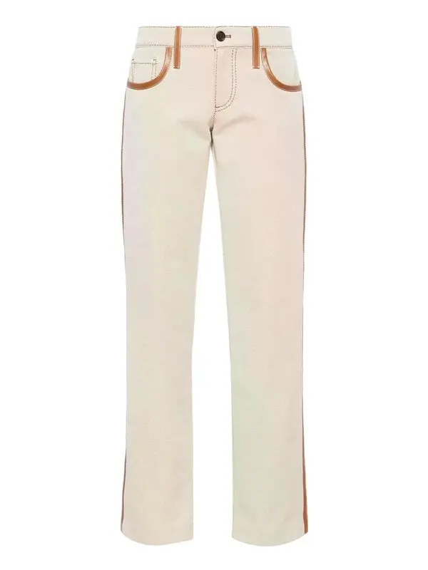 Miu Miu Leather-trim Canvas Trousers - Neutrals