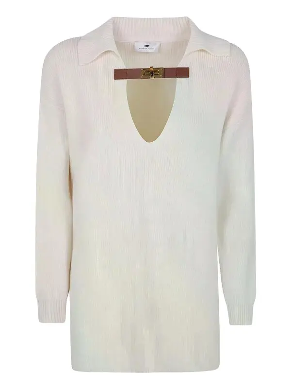 Elisabetta Franchi Collar-buckle Wool Sweater - White