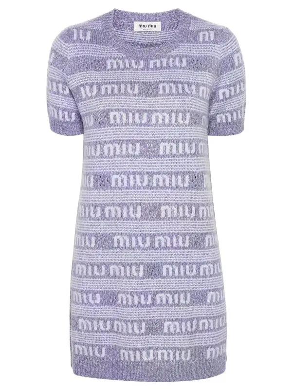 Miu Miu Logo-intarsia Mini Dress - Purple