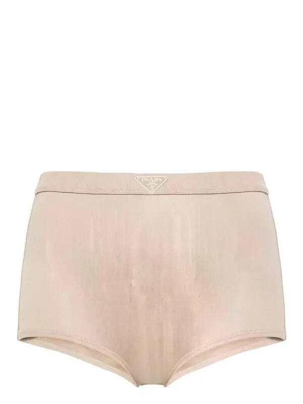 Prada Triangle-enamel Mini Shorts - Neutrals