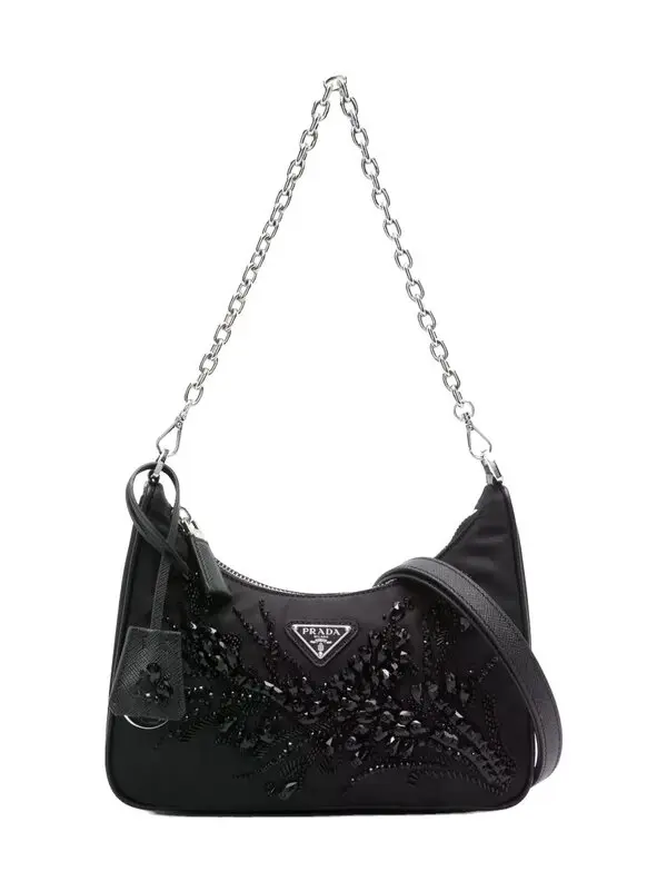 Prada Crystal-embellished Shoulder Bag - Black