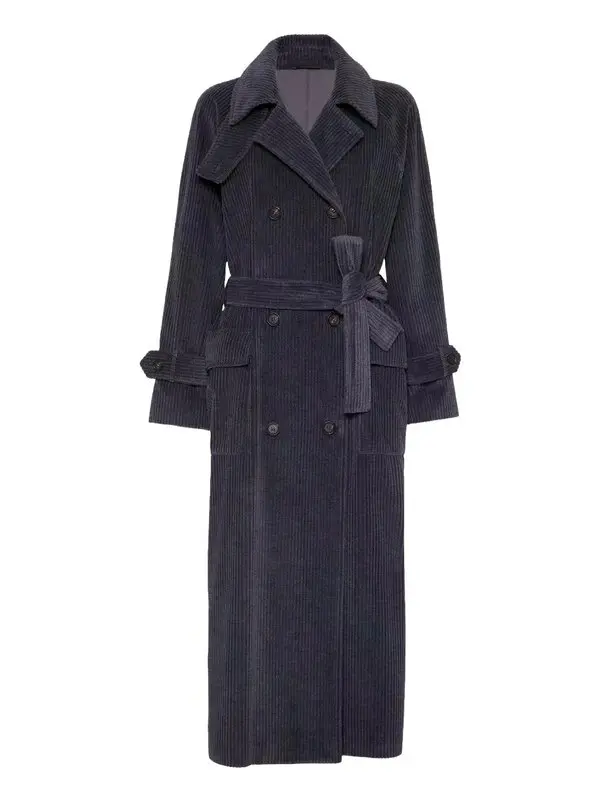 Brunello Cucinelli Corduroy Belted Trench Coat - Blue