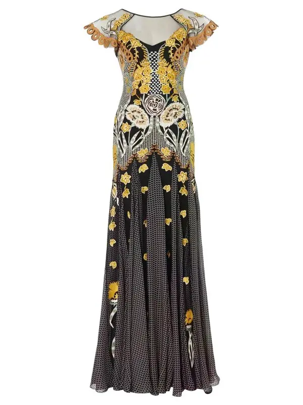 TEMPERLEY LONDON Embroidered Floral-print Maxi Dress - Black