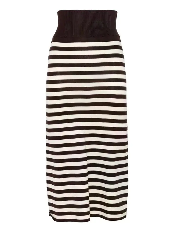 Frankies Bikinis Striped Midi Skirt - Brown