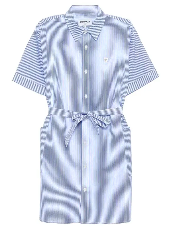 CHOCOOLATE Striped Shirt Dress - Blue