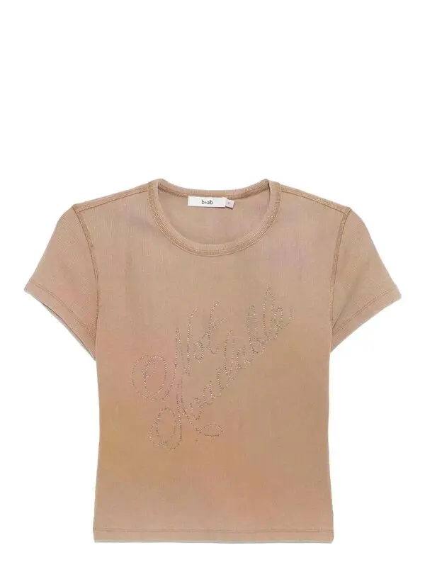 B+AB Short-sleeved Top With Crystal Embellishments - Brown