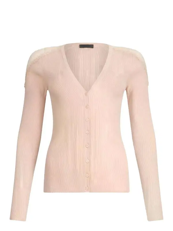 Liu Jo Lace-trimmed Ribbed Cardigan - Pink