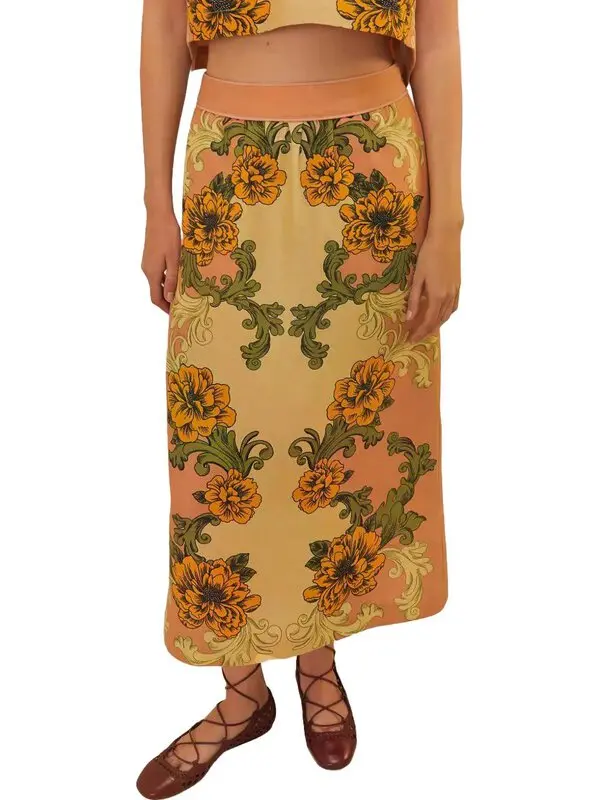 Farm Rio Floral-print Midi Skirt - Neutrals