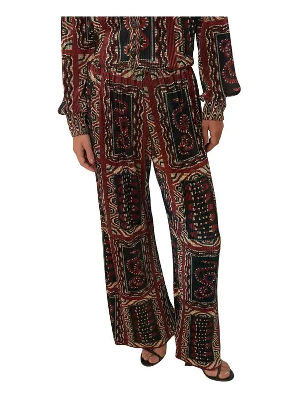 Farm Rio Snake Scarves-print Pleated Trousers - Black