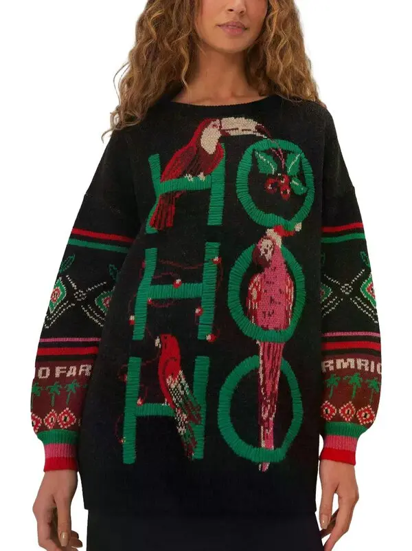 Farm Rio Hohoho Intarsia Knit Sweater - Black