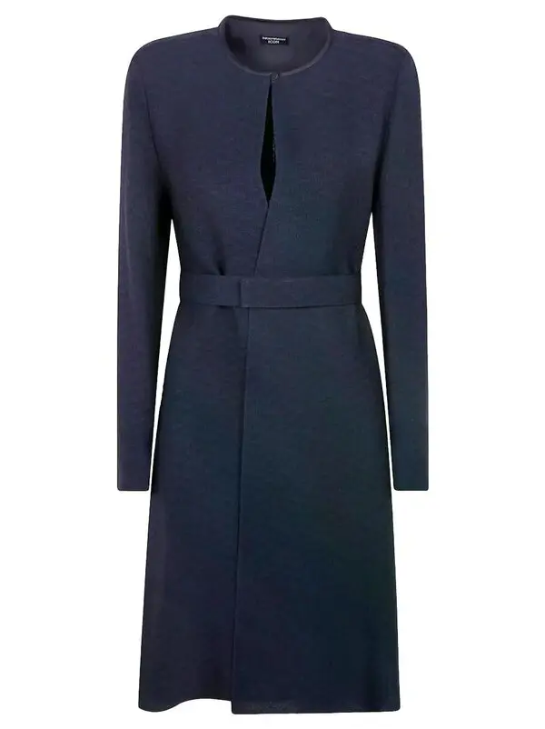 Emporio Armani Belted Keyhole-neck Dress - Blue