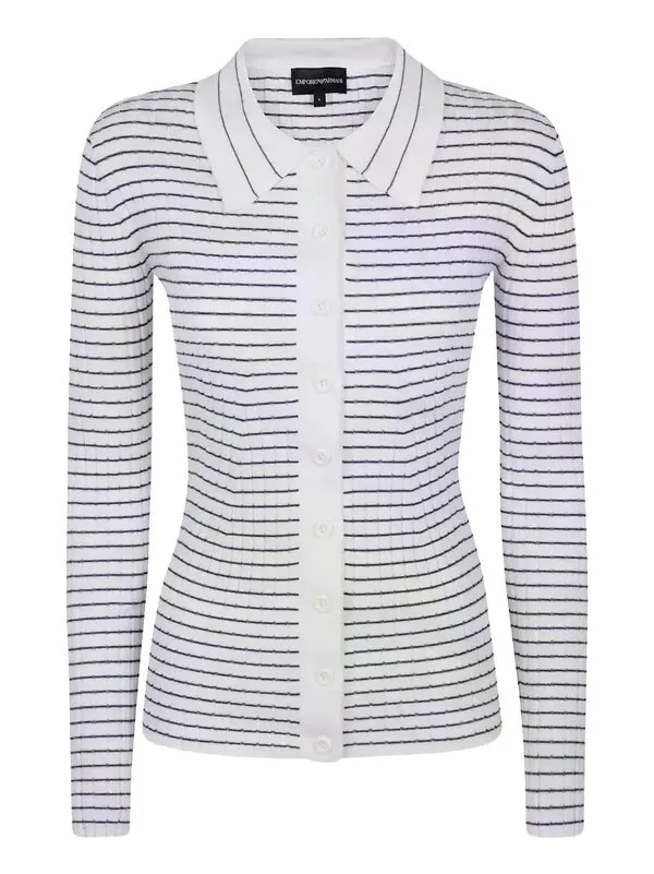 Emporio Armani Striped Polo-neck Cardigan - White