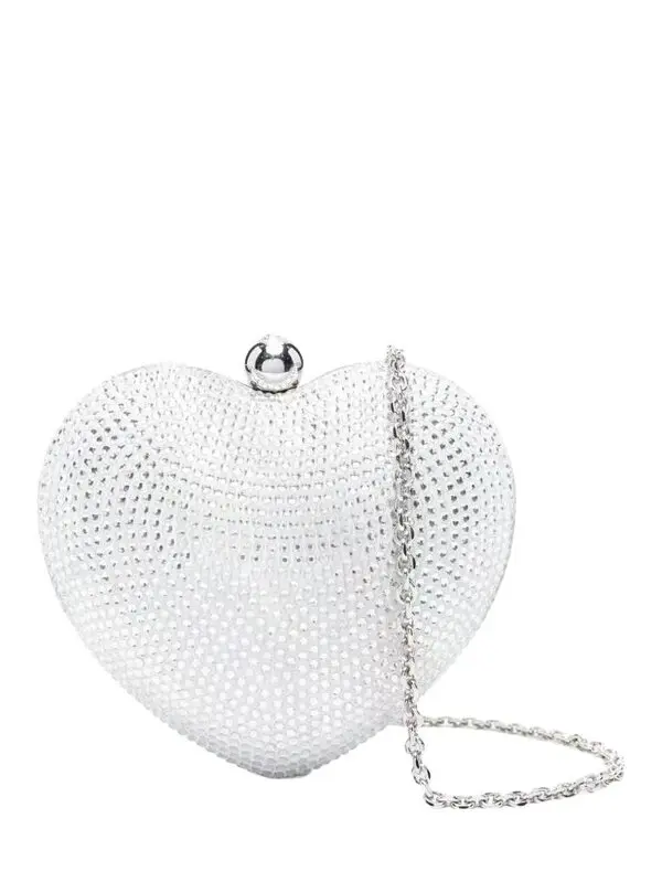 Mach & Mach Mini Crystal Heart Embellished Bag - White