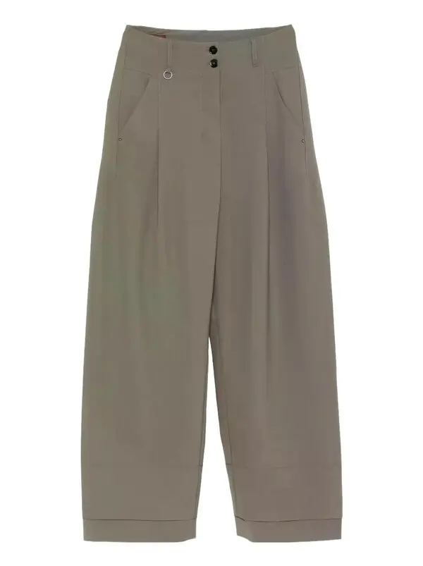 High Pleated Straight Leg Trousers - Green