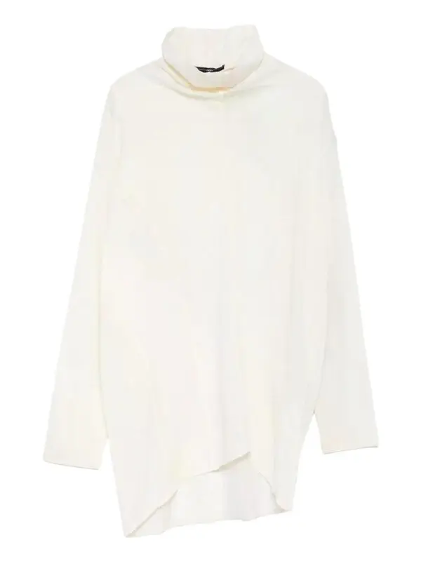High Neck Asymmetric-hem Top - White