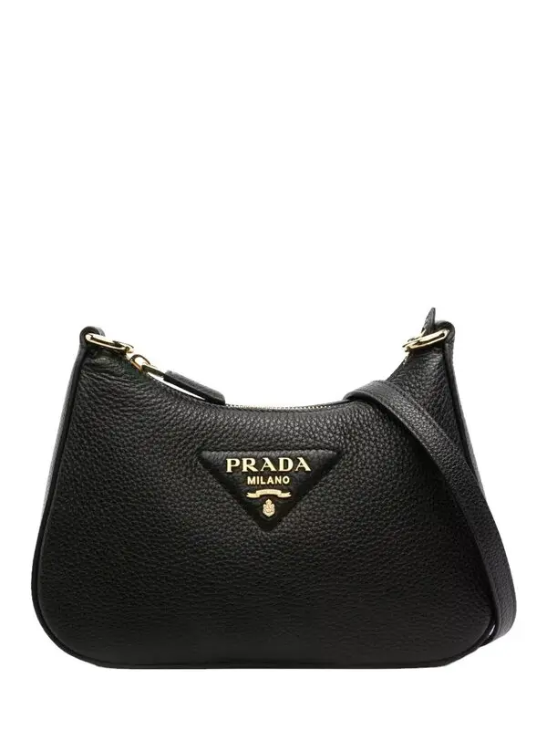 Prada Enamel-triangle Logo Shoulder Bag - Black