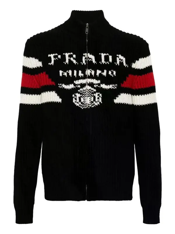 Prada Logo-jacquard Cashmere Cardigan - Black